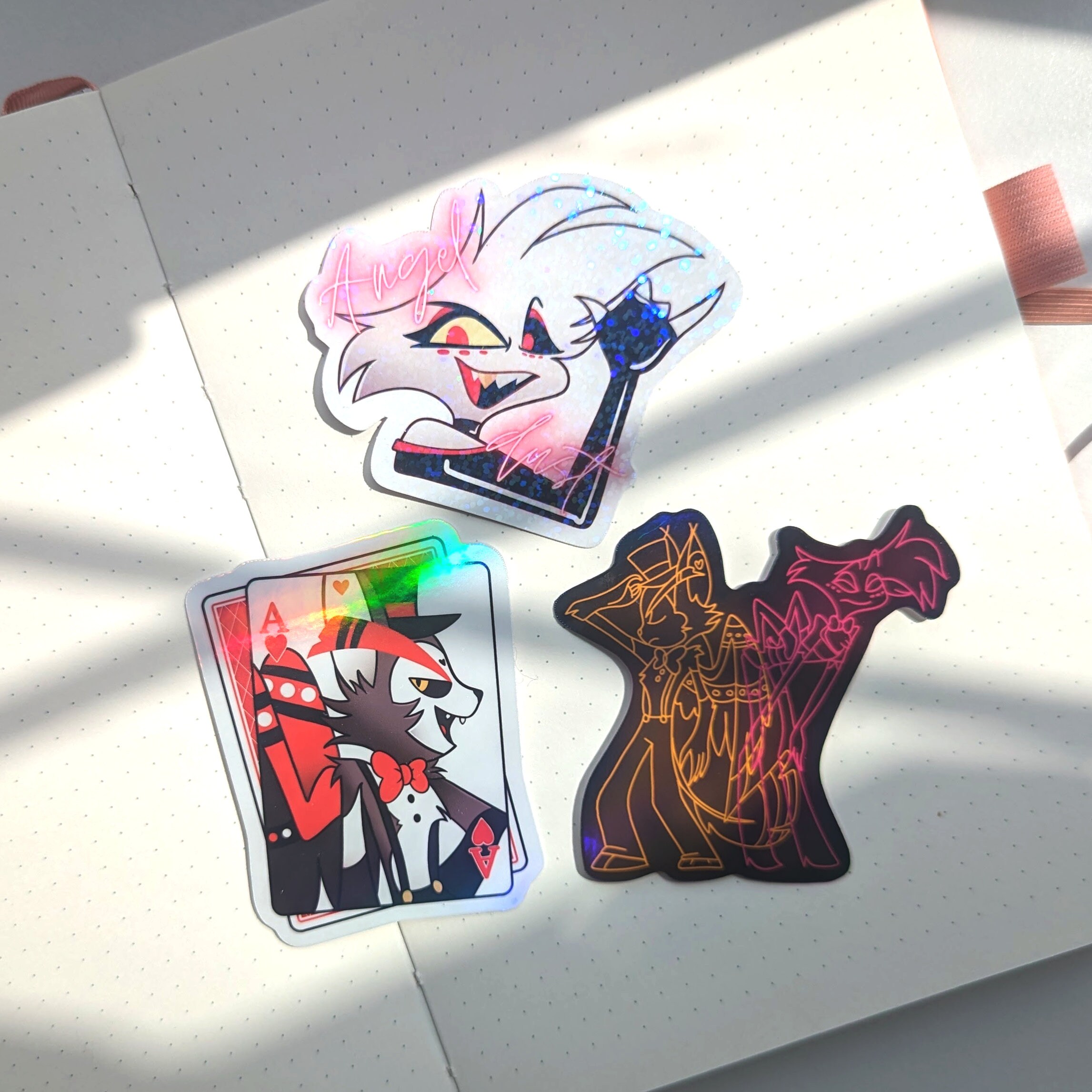 Angel & Husker Hazbin Hotel Handmade Stickers Die Cut Sparkle Laminate ...