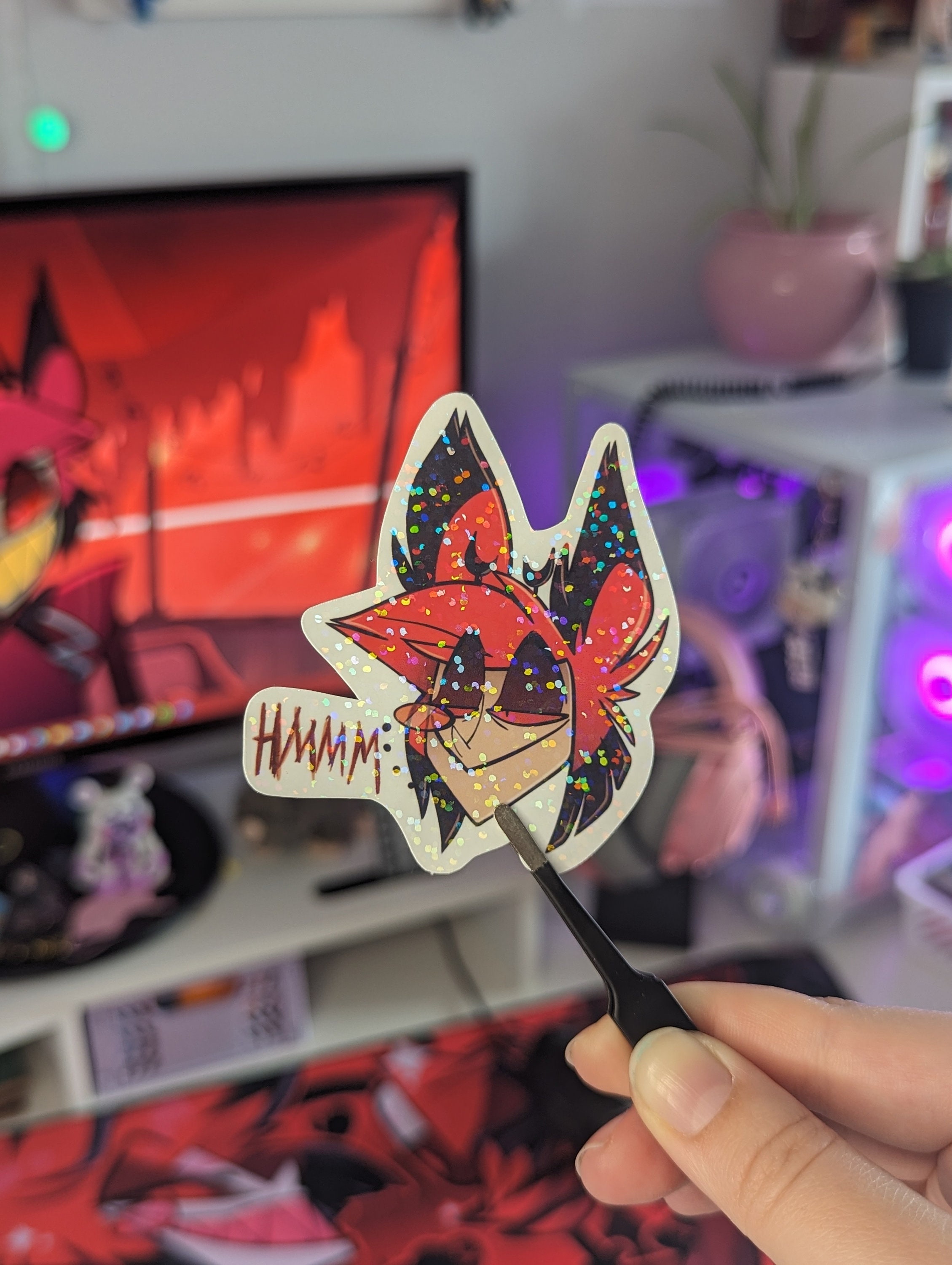 Alastor Hazbin Hotel Handmade Stickers Die Cut Sparkle Vinyl Stickers ...