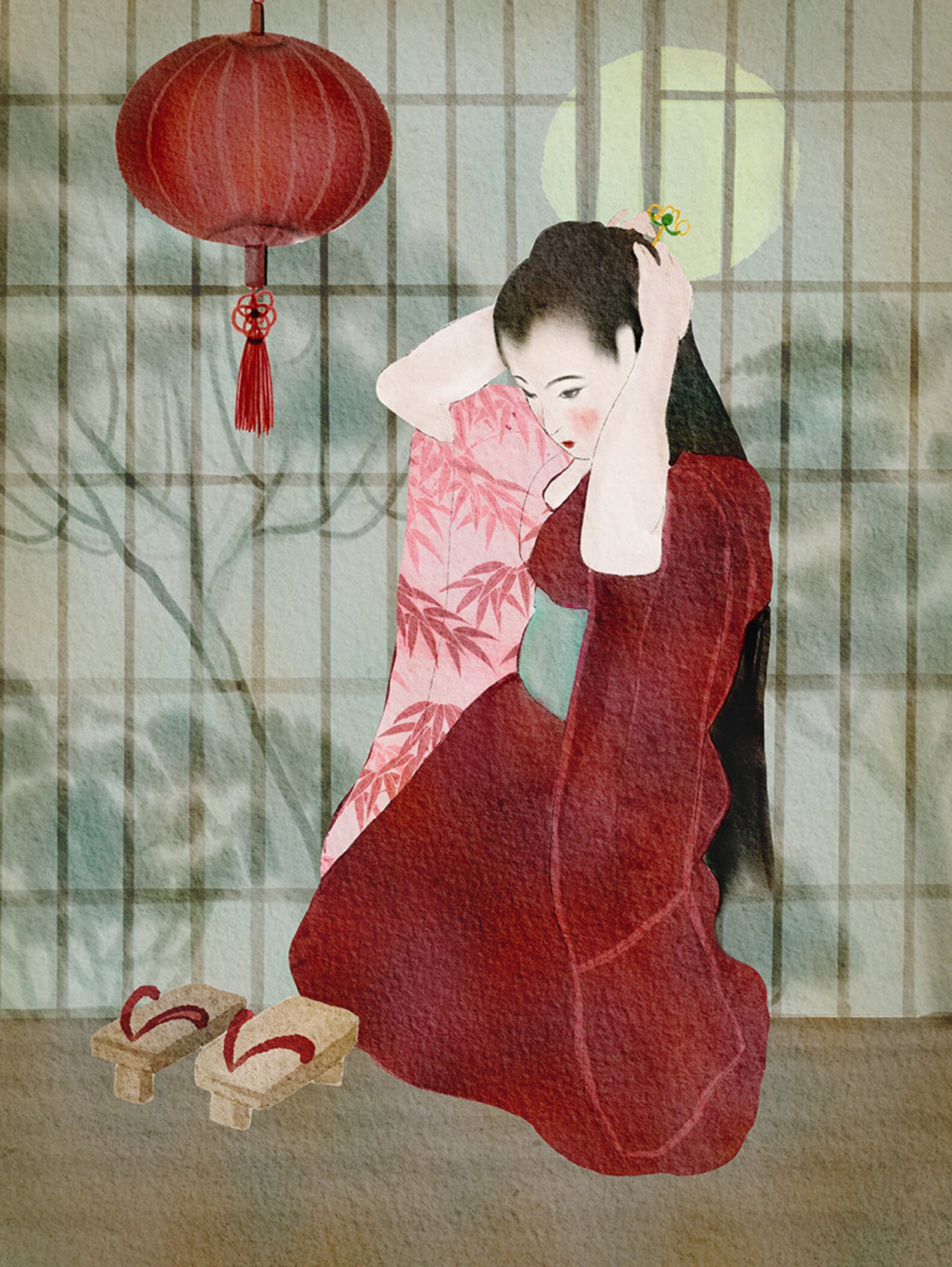 Japanese Woman Kimono Poster Set of 4 Watercolor Japanese - Etsy