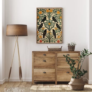 Crow Art, Crows in Floral Tree, Decorative Floral Pattern, Vintage ...