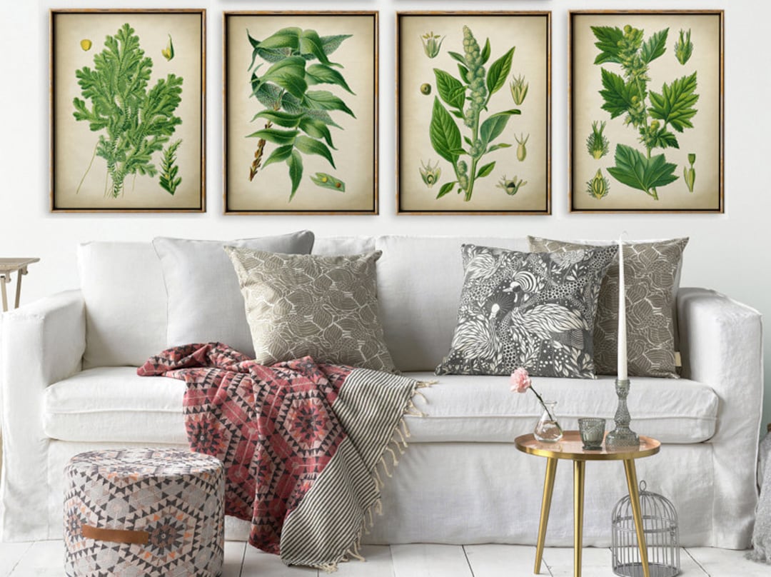 BOTANICAL Print SET of 4 Green Plants Prints, Flower Illustration ...