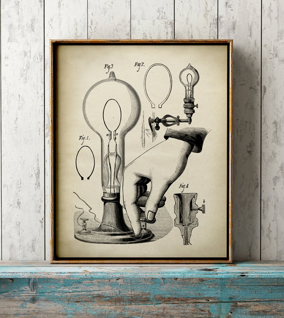 Edison Lamp Poster Art Print, Old Lamp Print, Light Art, Table Lamp ...