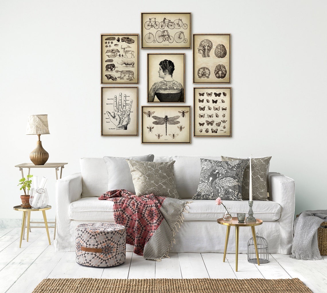 GALLERY Wall Art Print Set of 7 Art Prints Aged Black and | Etsy