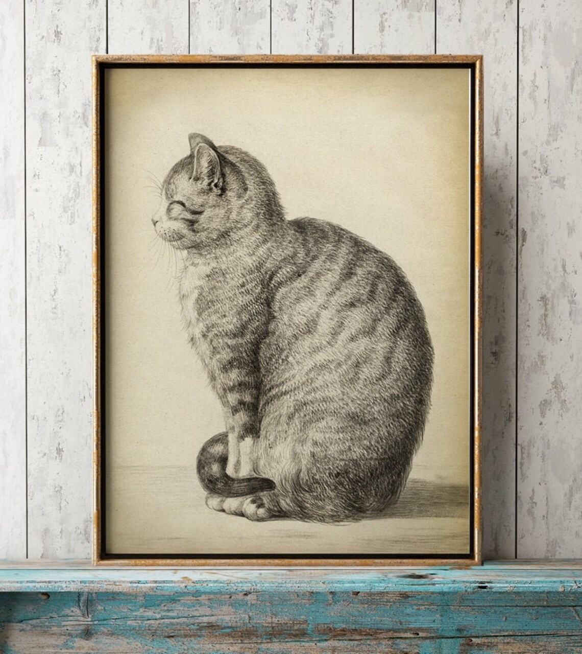 Cat Art Print Sitting Cat Pencil Drawing of a Cat Side | Etsy
