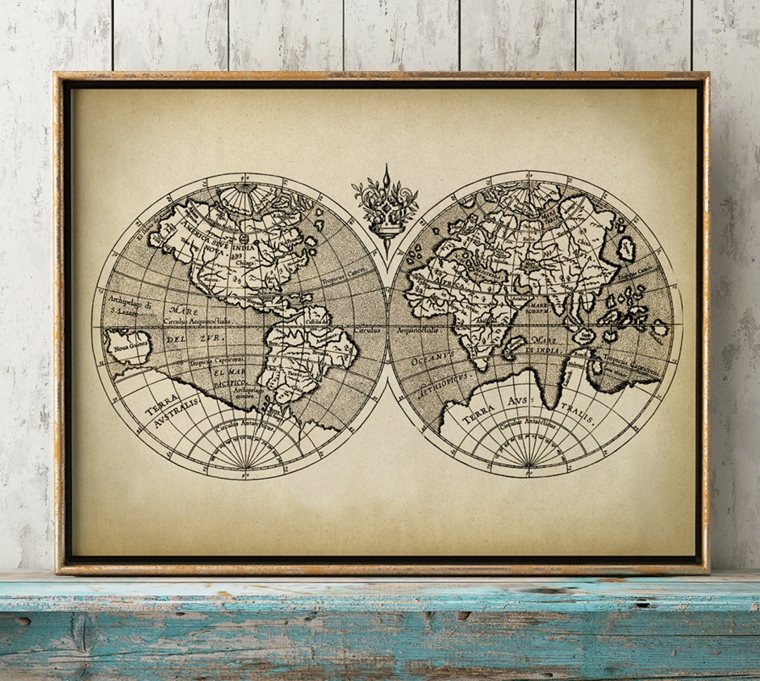 WORLD MAP Print, Earth Hemispheres Print, World Map Poster, World Map ...