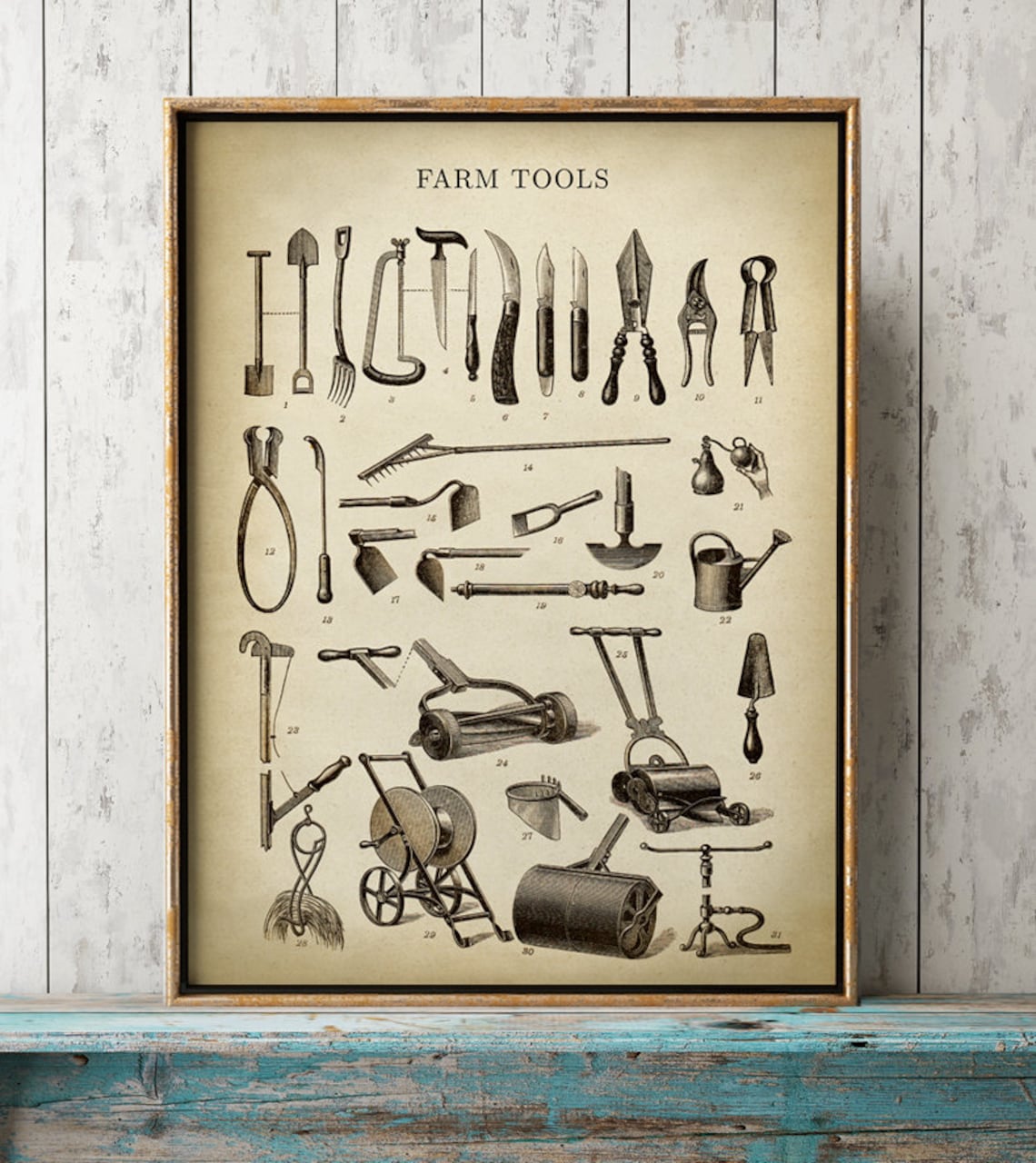 Vintage Farm Tools Print Cottage Decor Rustic Tools Farmer | Etsy