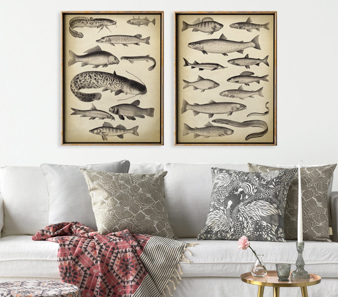 FISH Print SET of 2 Fish Charts Fish Poster Fish | Etsy