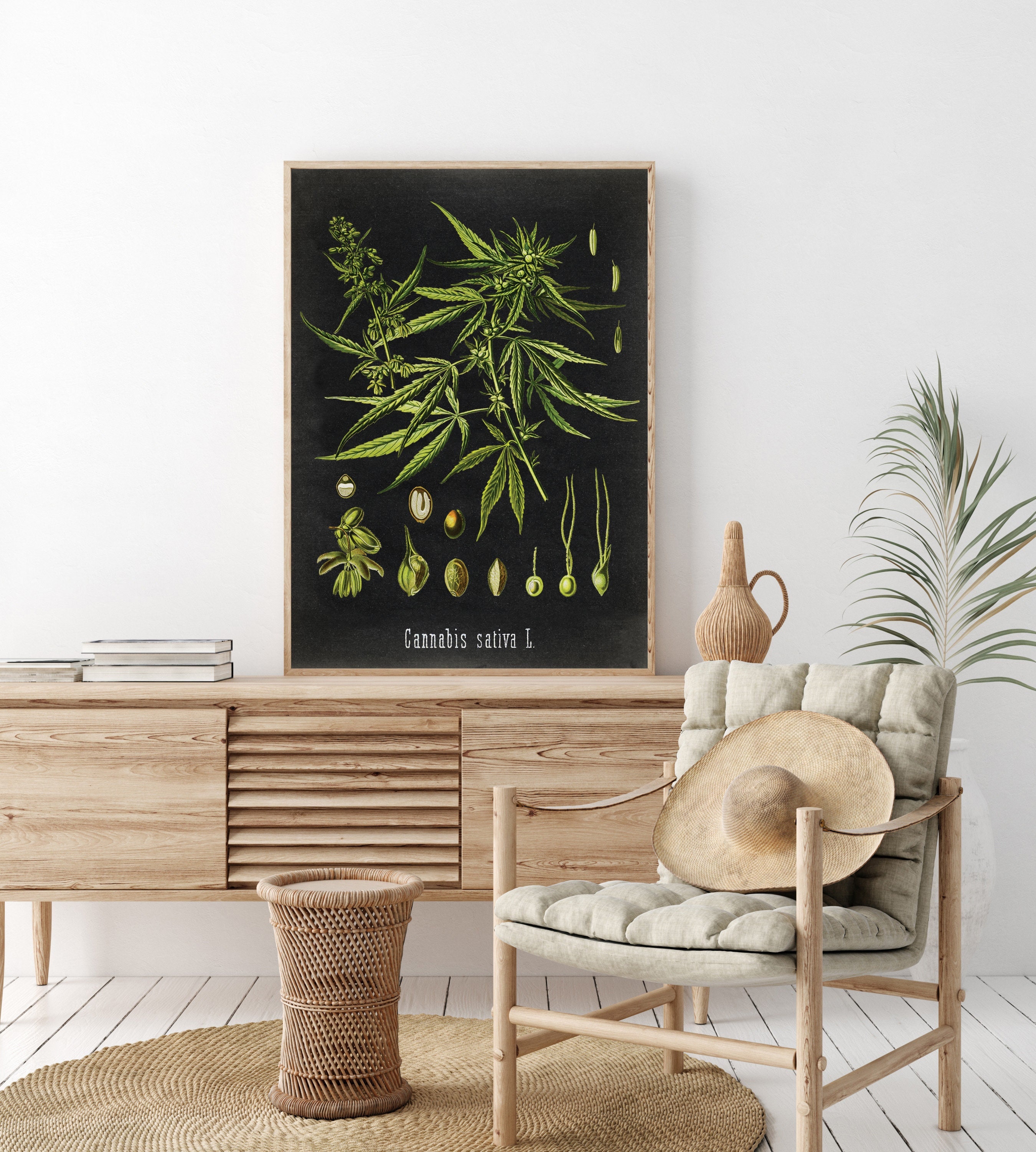 Cannabis Sativa Botanical Print Cannabis Print Black - Etsy