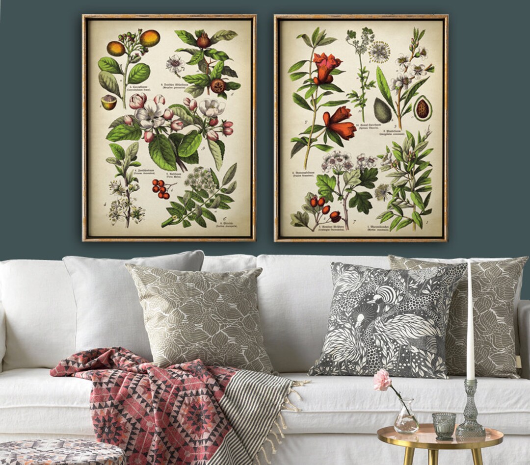 Botanical Print SET of 2, Flower Poster in Warm Tones, Flowers Print ...