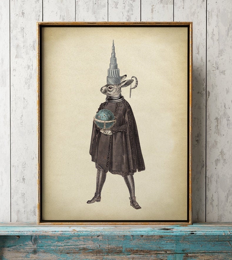 Gentleman Rabbit Portrait Art Print Vintage Animal Portrait - Etsy