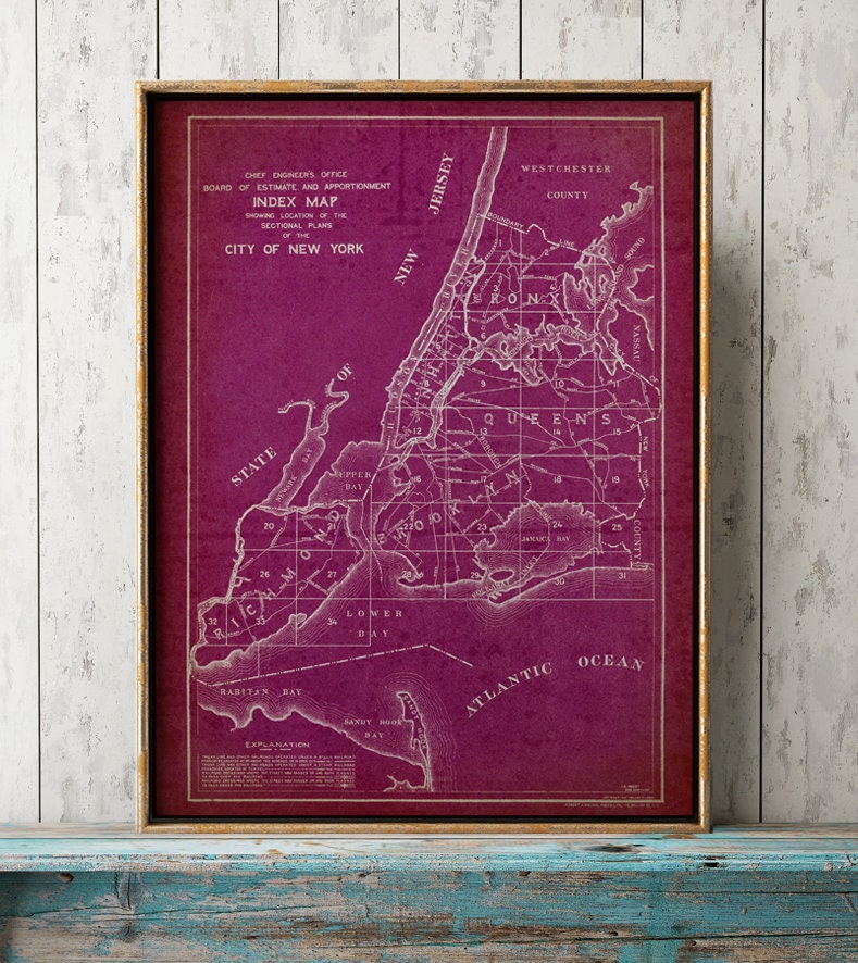 NEW YORK MAP Print City Map Chart Old School Map Color Map | Etsy