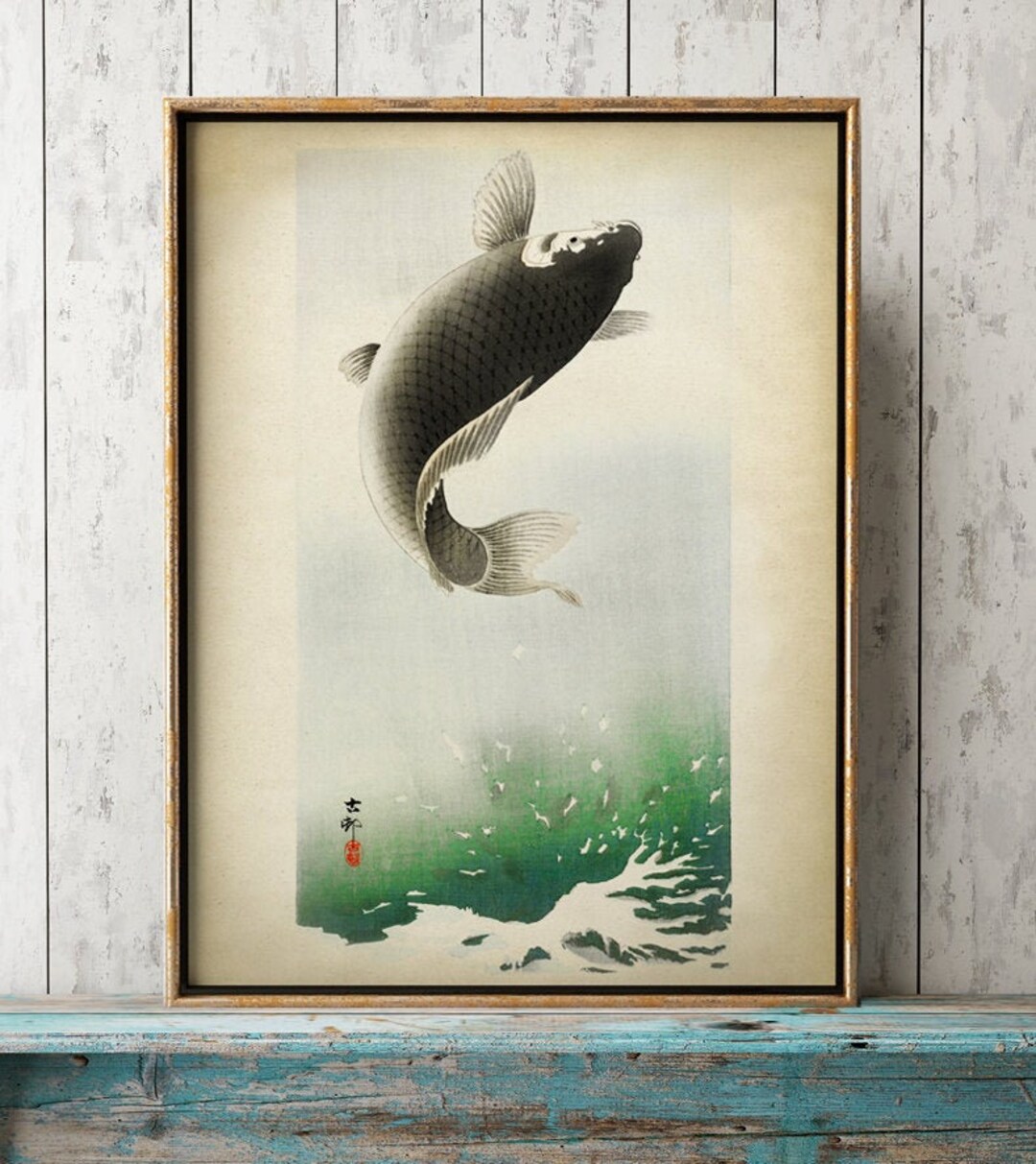 Japanese Flying Fish Art Print, Koi Fish Poster, Japanese Carp ...