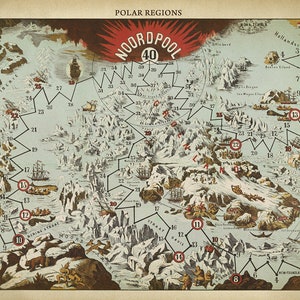 Polar Regions Map Art Print, North Pole,map Poster, Arctic Map, Wintery ...