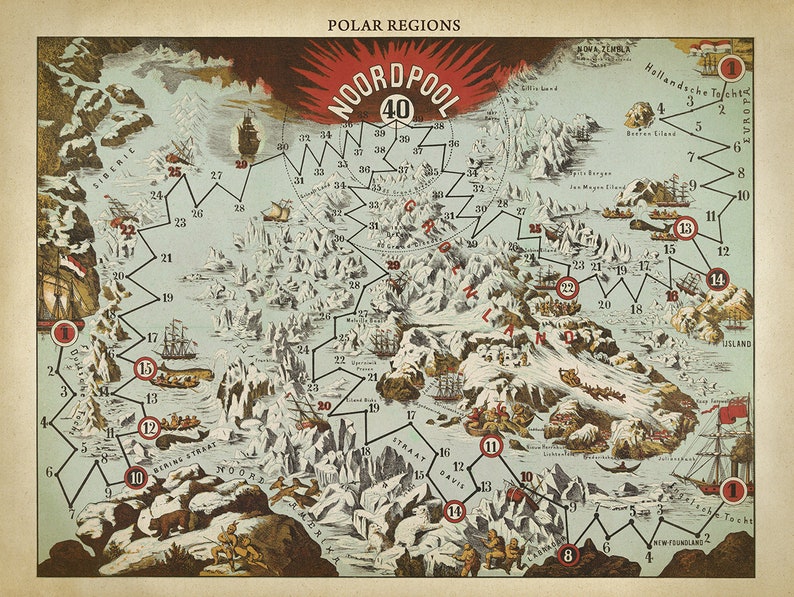 Polar Regions Map Art Print North Polemap Poster Arctic - Etsy