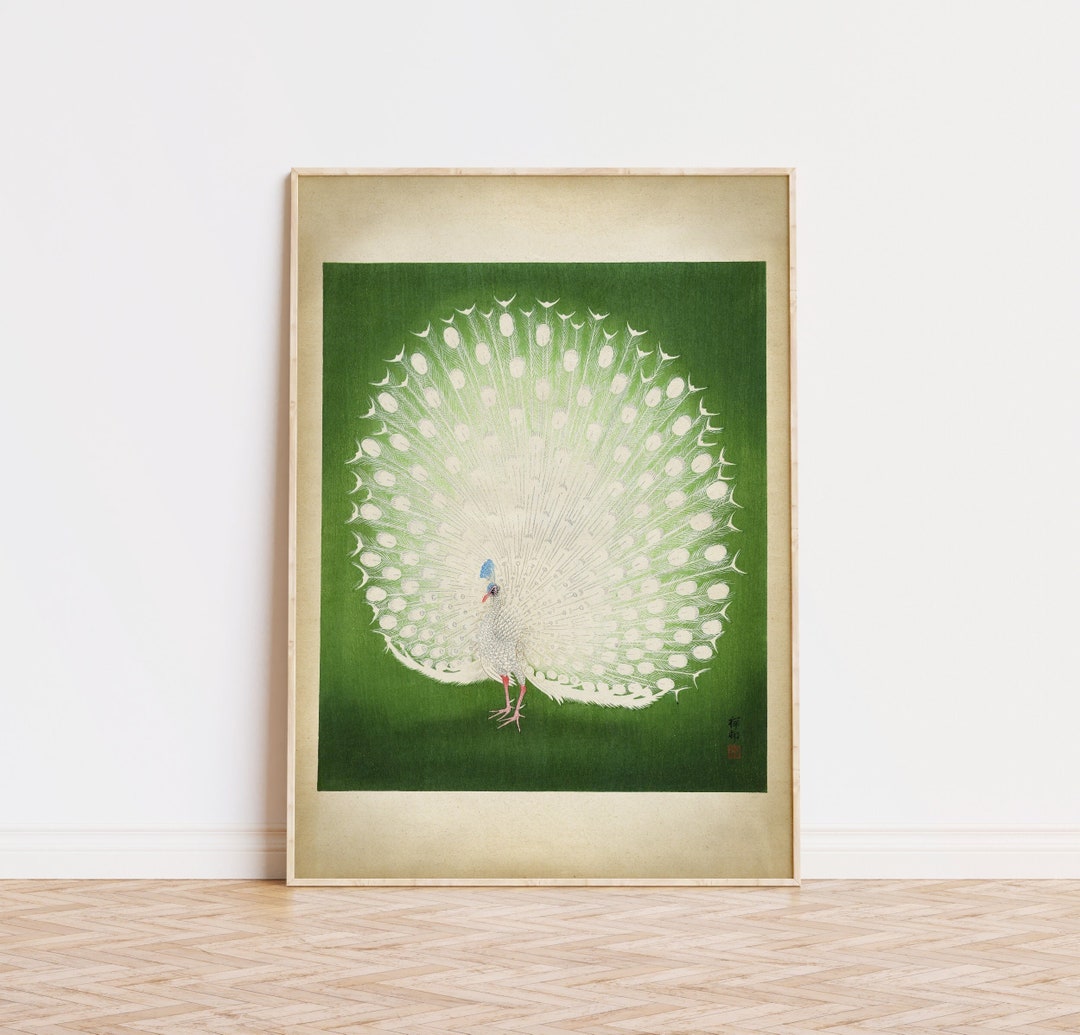Japanese White Peacock Art Print White Bird Art Japanese Wood Block Ohara Coson Illustration