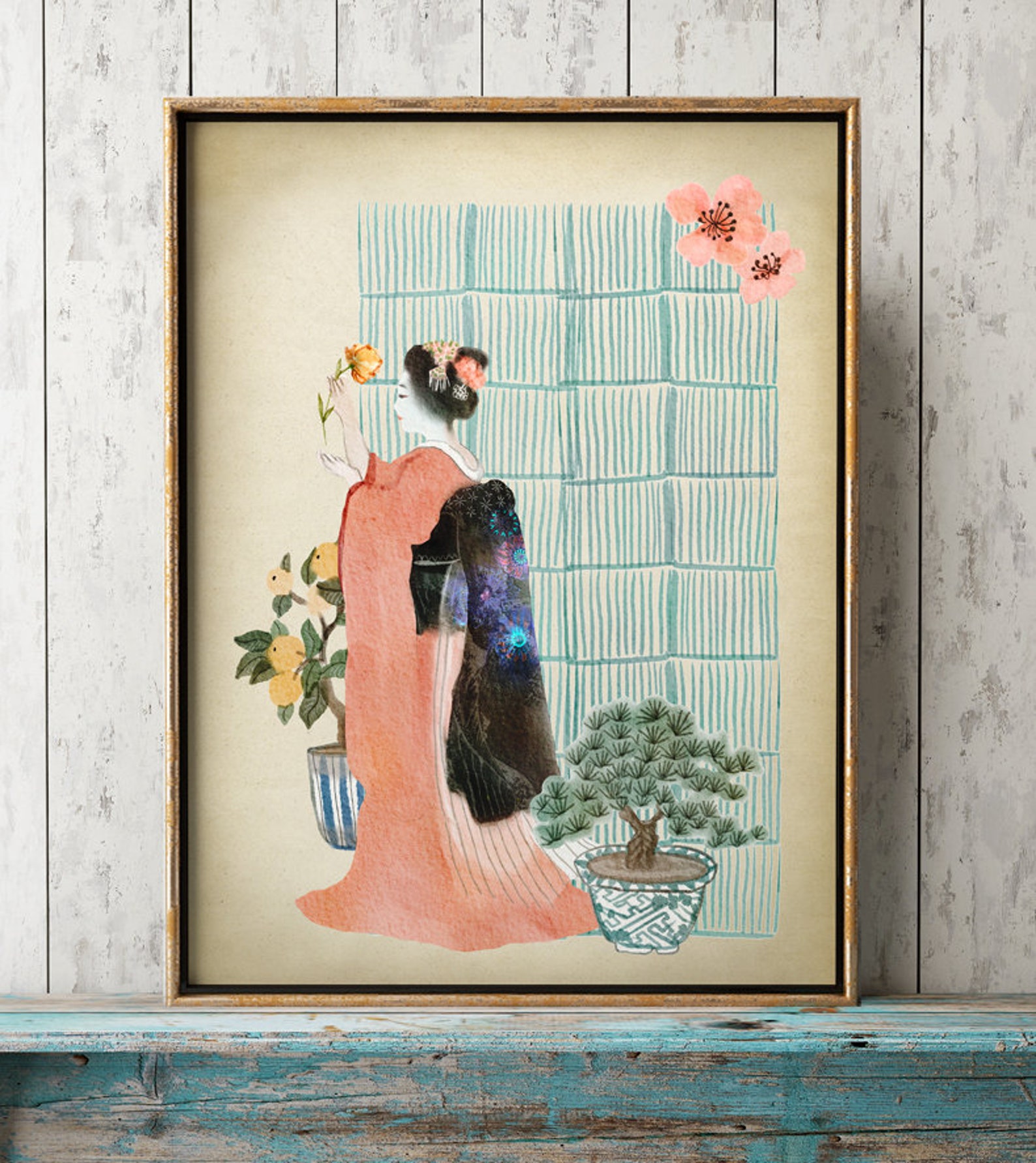 Japanese Woman Kimono Poster Set of 4 Watercolor Japanese | Etsy