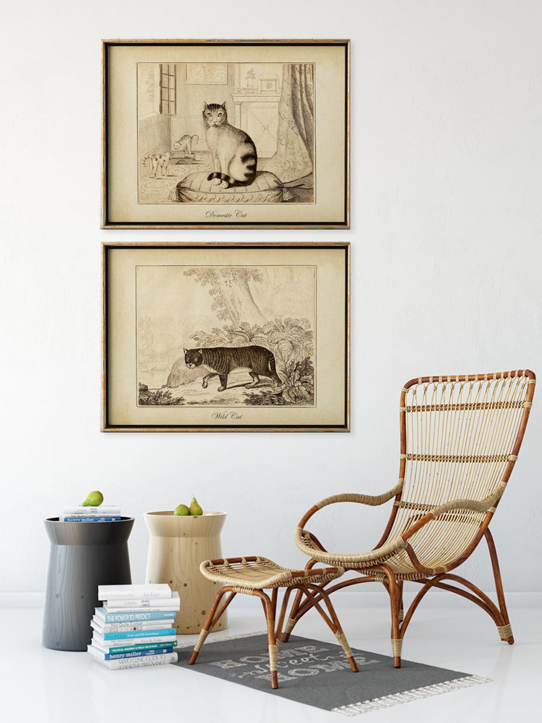 KATZE SET von 2, Hauskatze und Wildkatze Katze Poster, Katzen Kunst ...