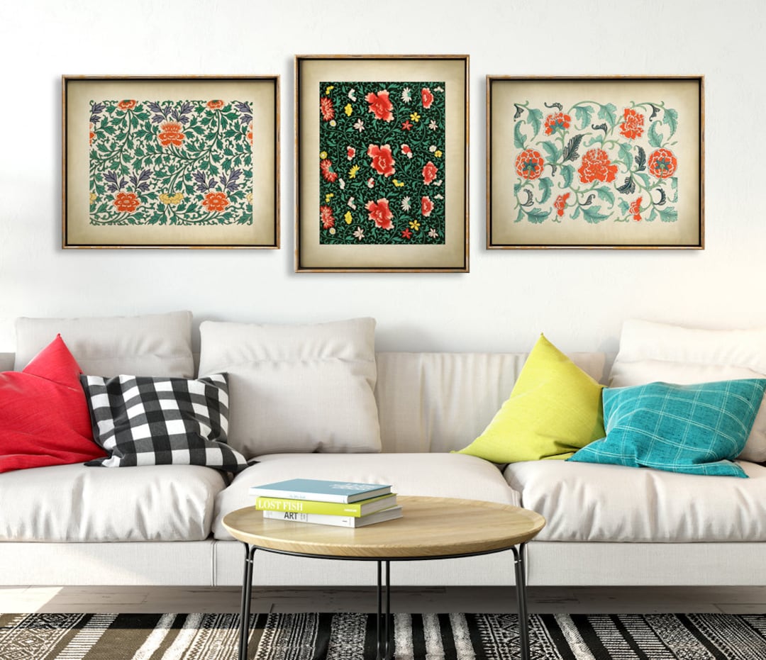CHINESE GRAPHIC ART Print Set of 3 Prints, Elegant Floral Chinese ...