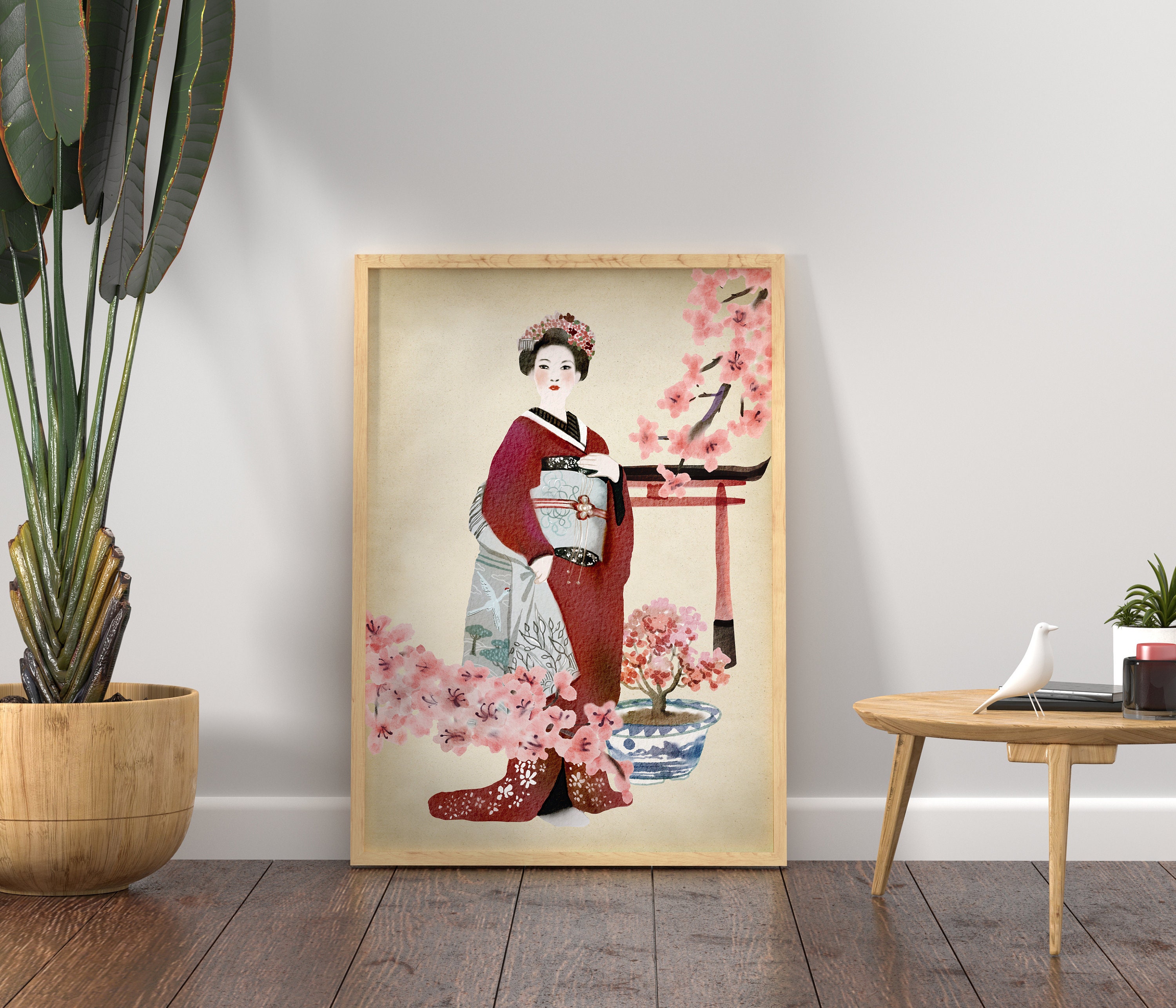 Japanese Woman Kimono Poster Set of 4 Watercolor Japanese - Etsy
