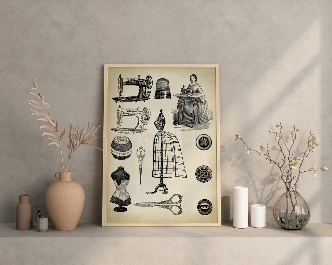 Dressmaker Print, Tools Poster, Women's Clothes Creation, Tailor ...