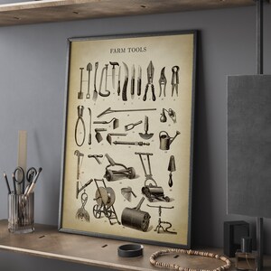Vintage Farm Tools Print, Cottage Decor, Rustic Tools, Farmer Art ...