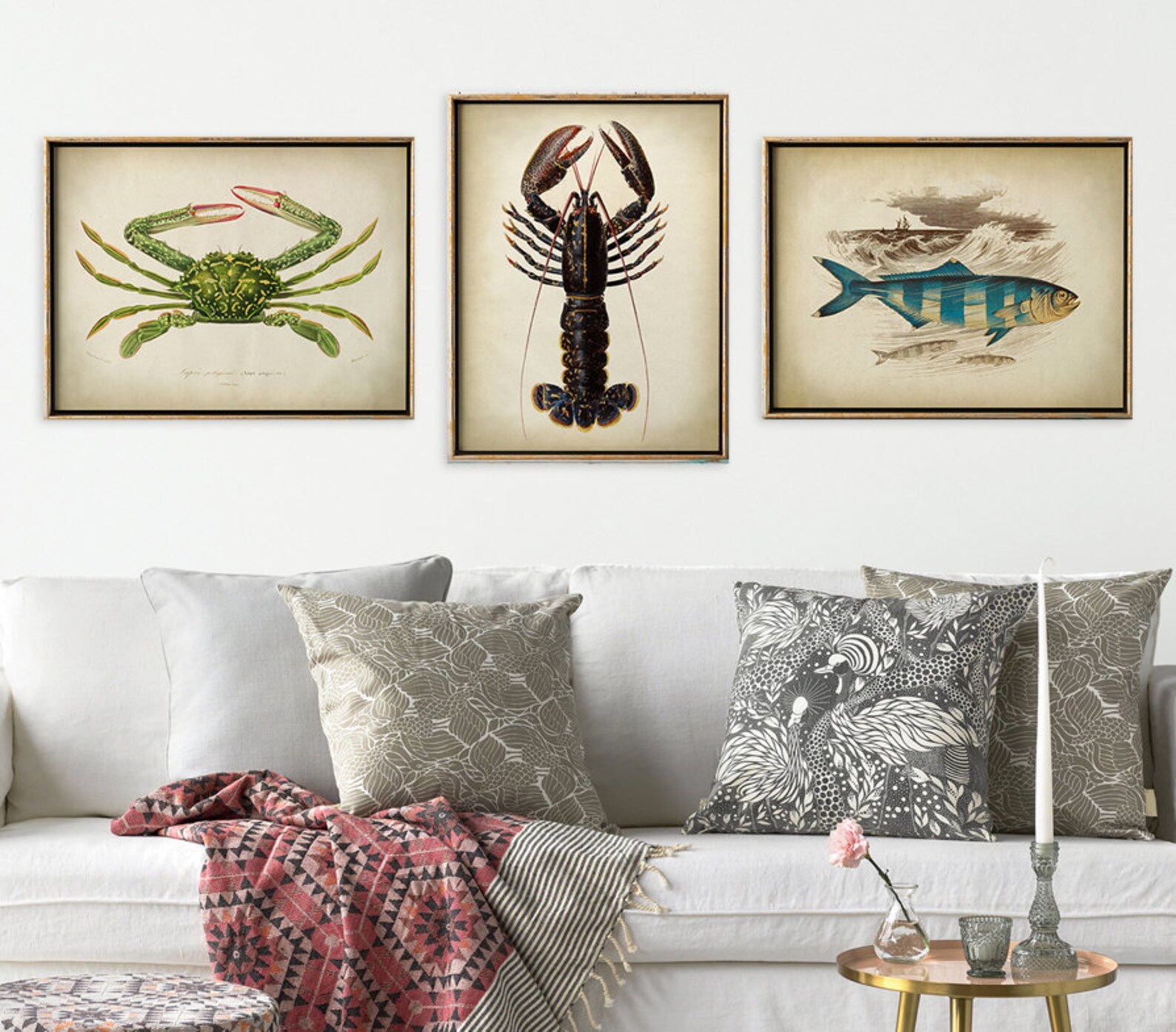 Sea life Print SET 3 Poster Crab Poster Lobster Print | Etsy