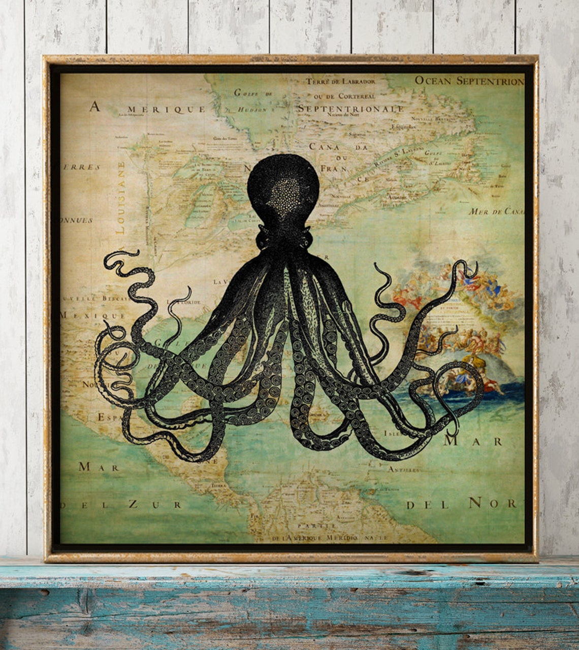 Octopus on Map Poster Octopus in Map Print Sea Map Octopus - Etsy