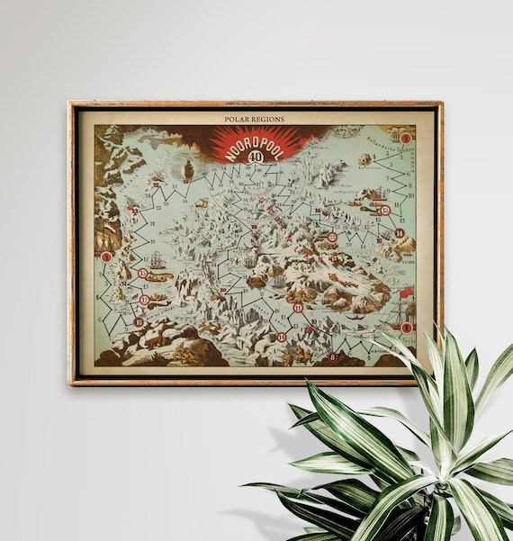 Polar Regions Map Art Print North Polemap Poster Arctic - Etsy