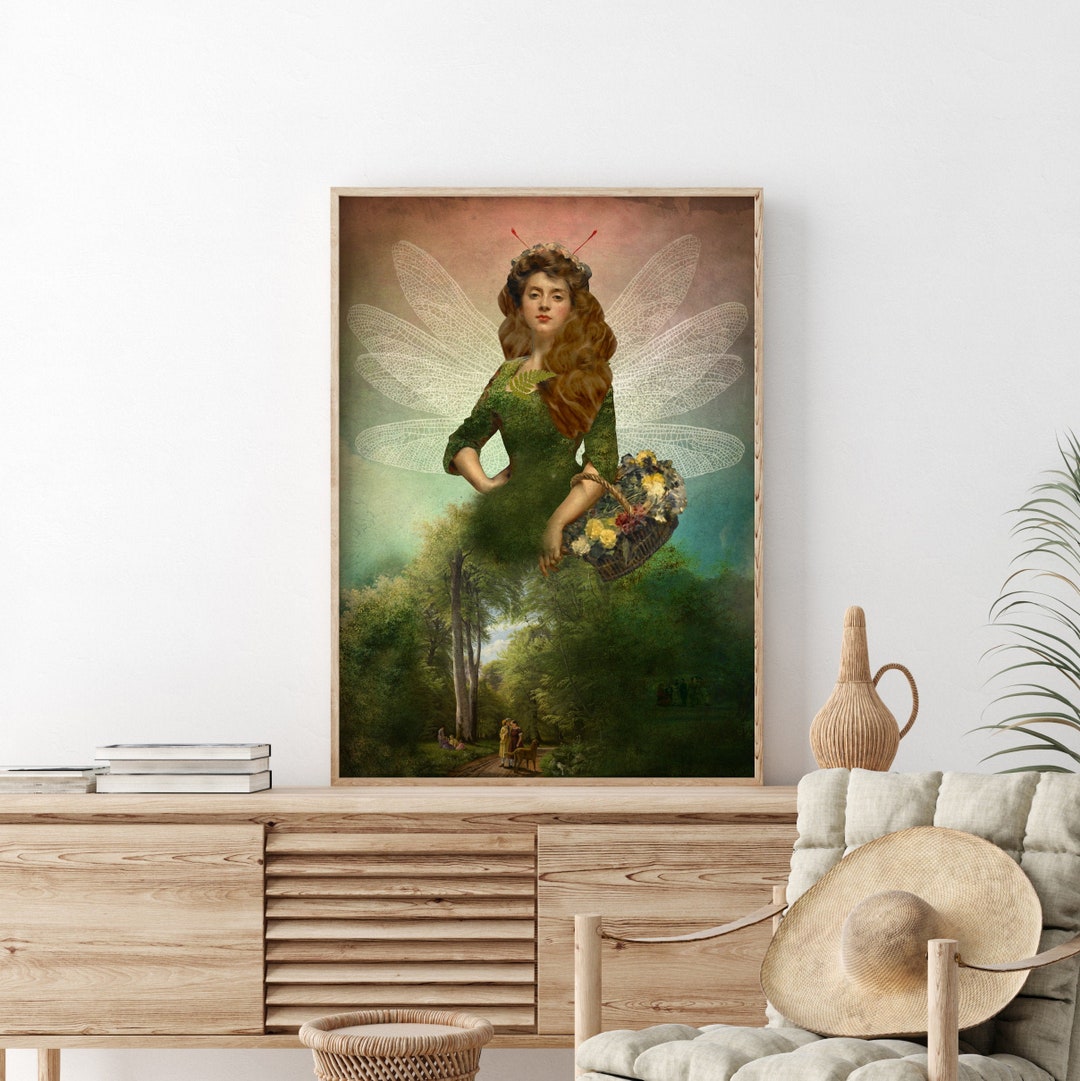 Ethereal Spring Collage Poster: Woman With Flowers, Surrealist Nature ...