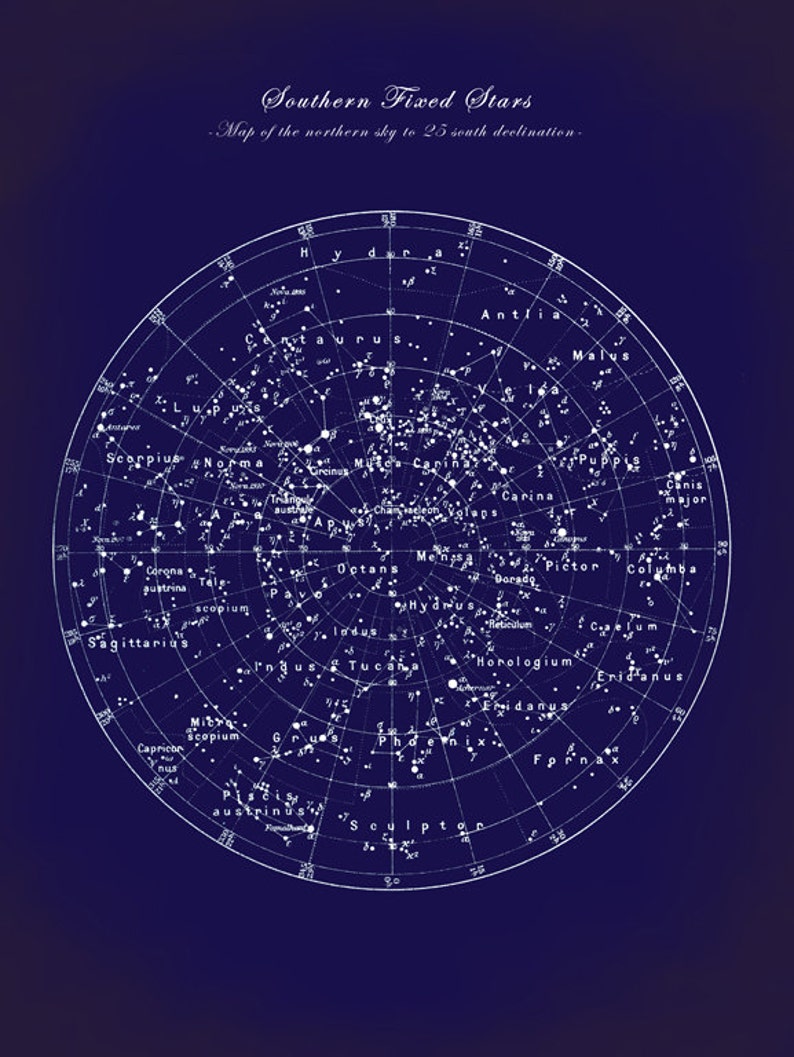 STAR Map Astronomy SET of 2 Fixed Stars Chart Print North | Etsy
