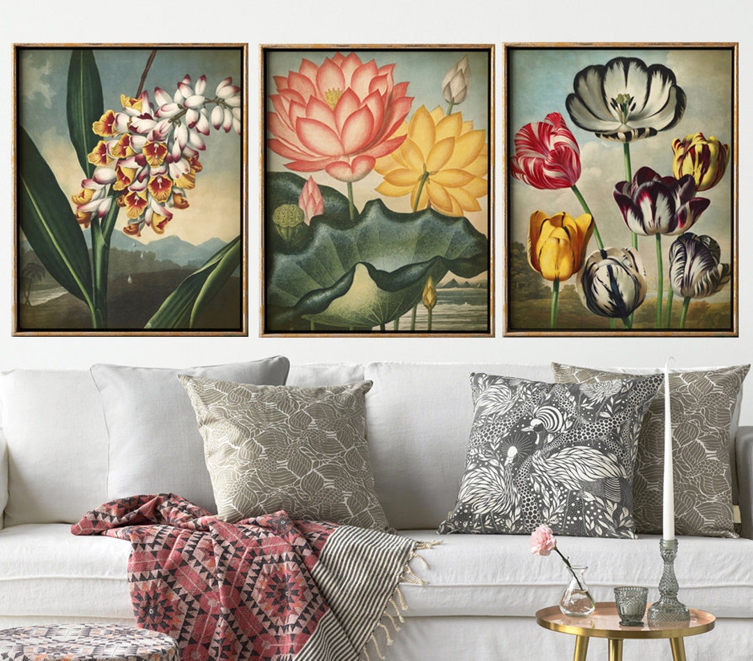 Botanical Flower Print Set: Vintage Style Wall Decor - Etsy