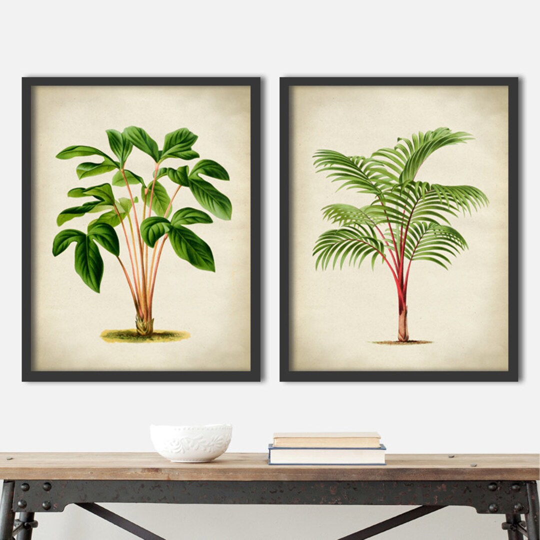 Palm Botanical Print SET of 2, Palm Print, Palm Tree Poster, Green ...