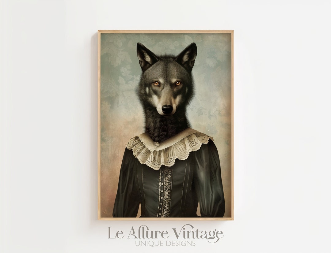 Wolf Portrait Wall Art Print, Female Animal Painting, Vintage Style ...
