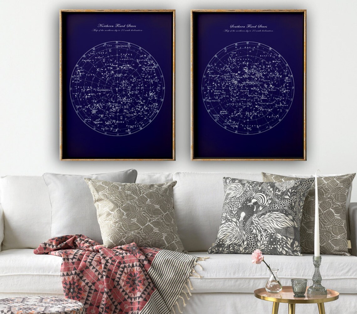 STAR Map Astronomy SET of 2 Fixed Stars Chart Print North | Etsy
