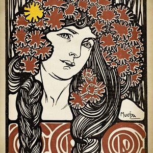 Art Nouveau Mucha POSTER, Vintage MUCHA Print , Floral Woman Graphic ...