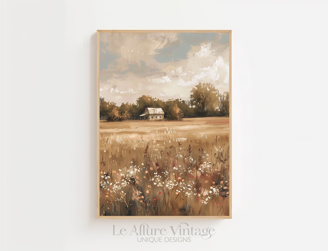Rustic Cabin Landscape Art Print: Vintage Countryside Scene - Etsy
