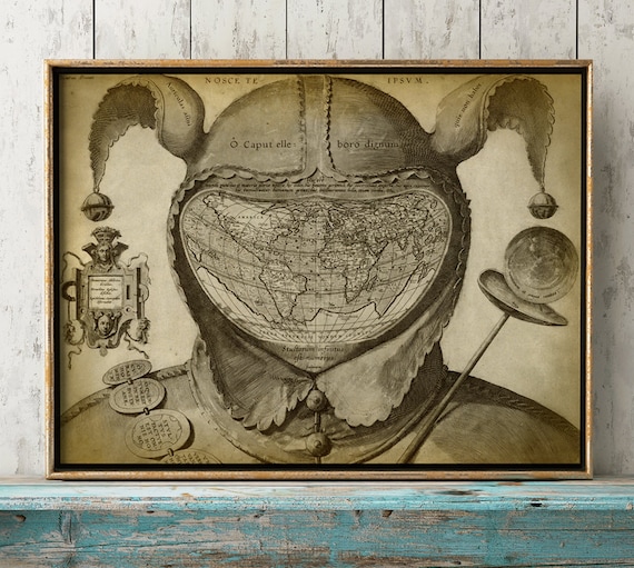WORLD MAP Print the Fool Head Old World Chart Old School | Etsy