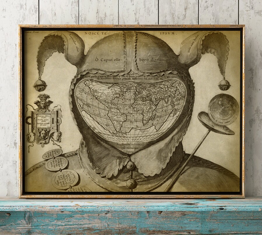 WORLD MAP Print the Fool Head Old World Chart Old School | Etsy