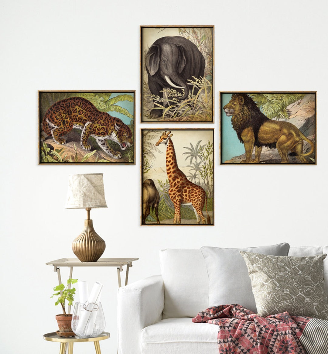 Vintage Jungle Animals Print Set: Antique Safari Art, Naturalist Decor ...
