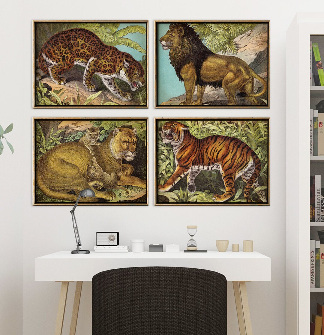 Big CAT Set of 4 PRINTS, Wild Jungle Animals Poster, Lion, Leopard ...