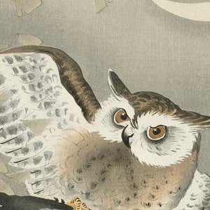 Japanese Owl Art Print, Night Owl Poster, Owl on a Tree Branch Under ...