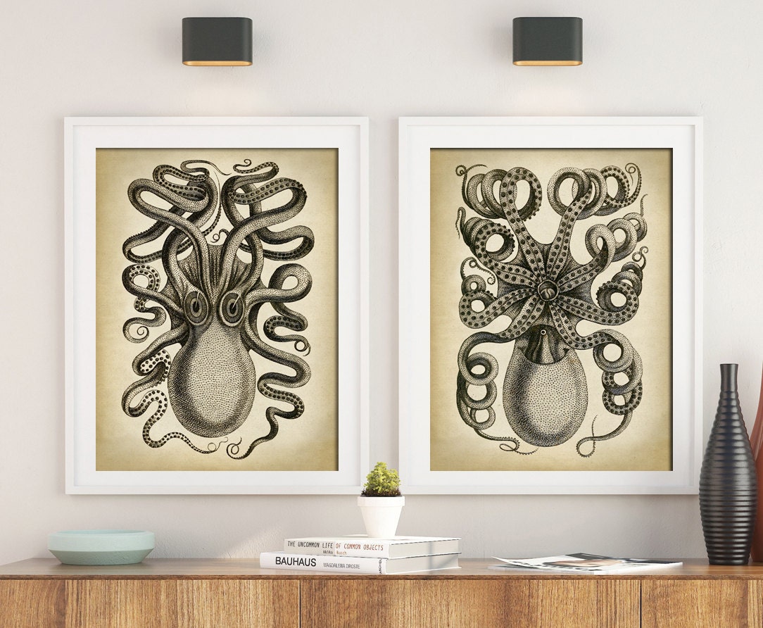 OCTOPUS Print SET of 2 Octopus Poster Marine Decor Nautical - Etsy