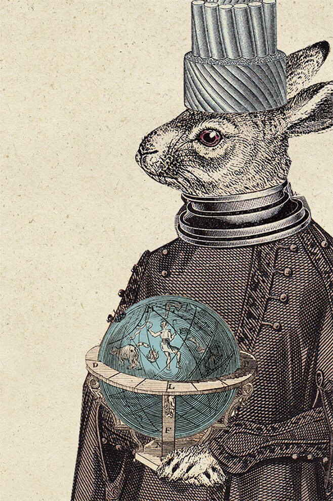 Gentleman Rabbit Portrait Art Print Vintage Animal Portrait - Etsy