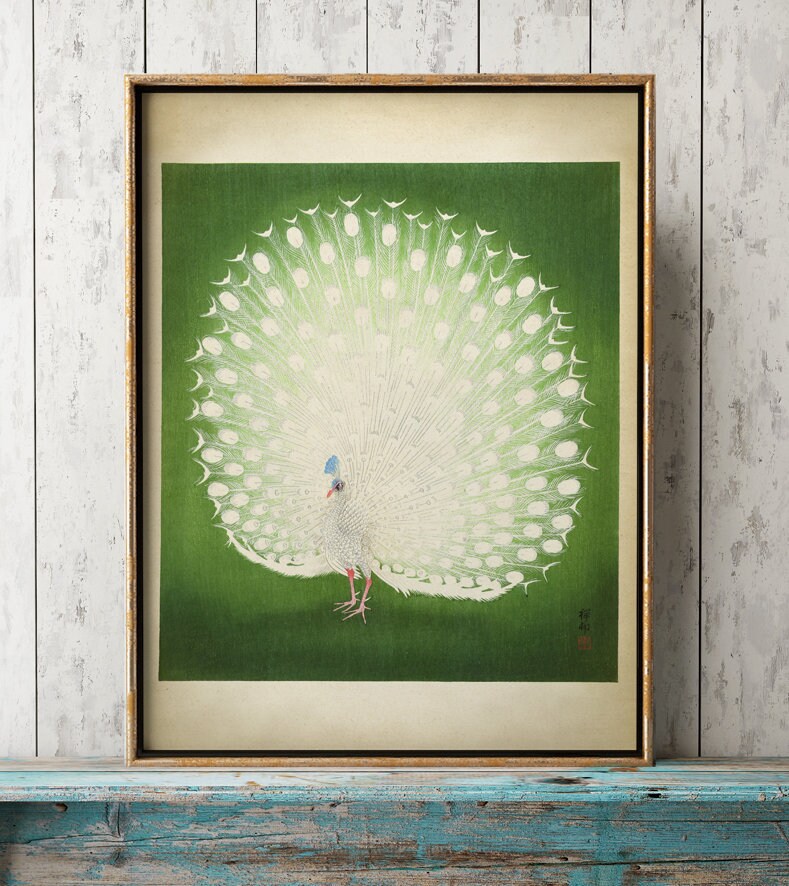 Japanese White Peacock Art Print White Bird Art Japanese Etsy