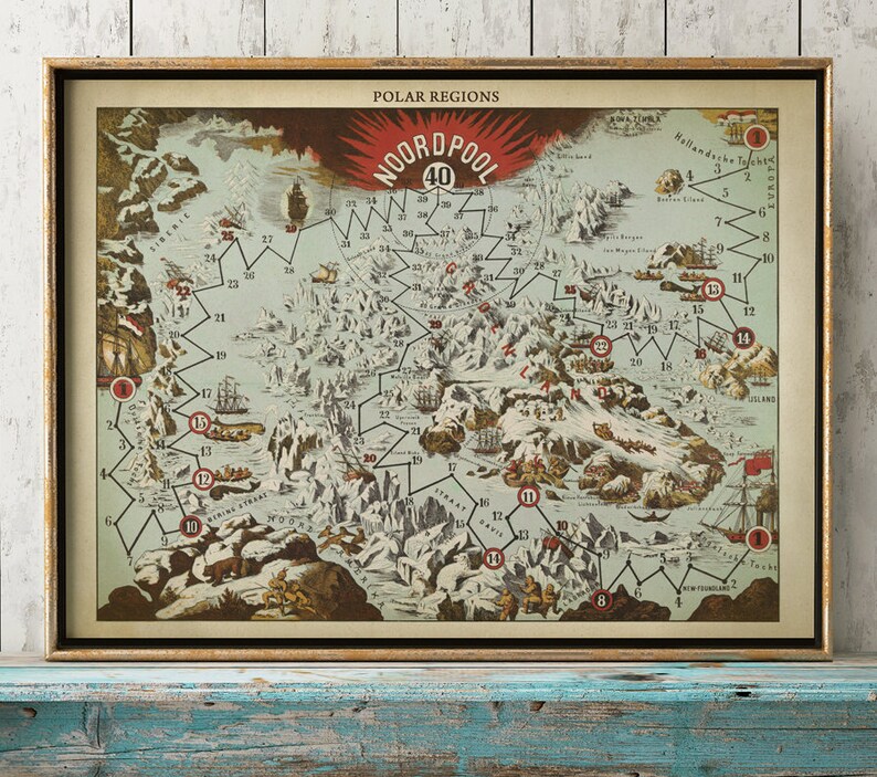 Polar Regions Map Art Print North Polemap Poster Arctic - Etsy