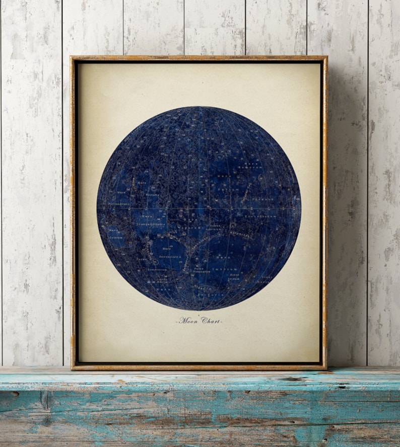 Moon Chart Print Blue Moon Art Print Astronomy Room Decor - Etsy