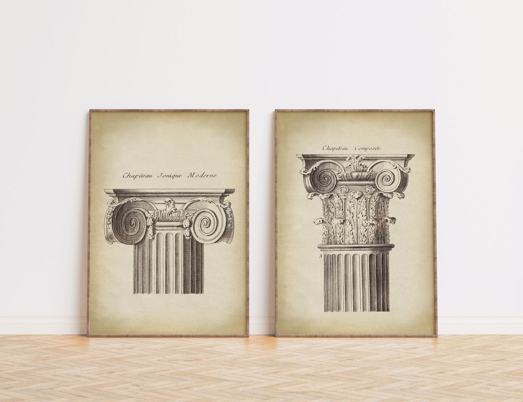 Architecture Print SET of 2, Aged Architectural Drawings Poster ...
