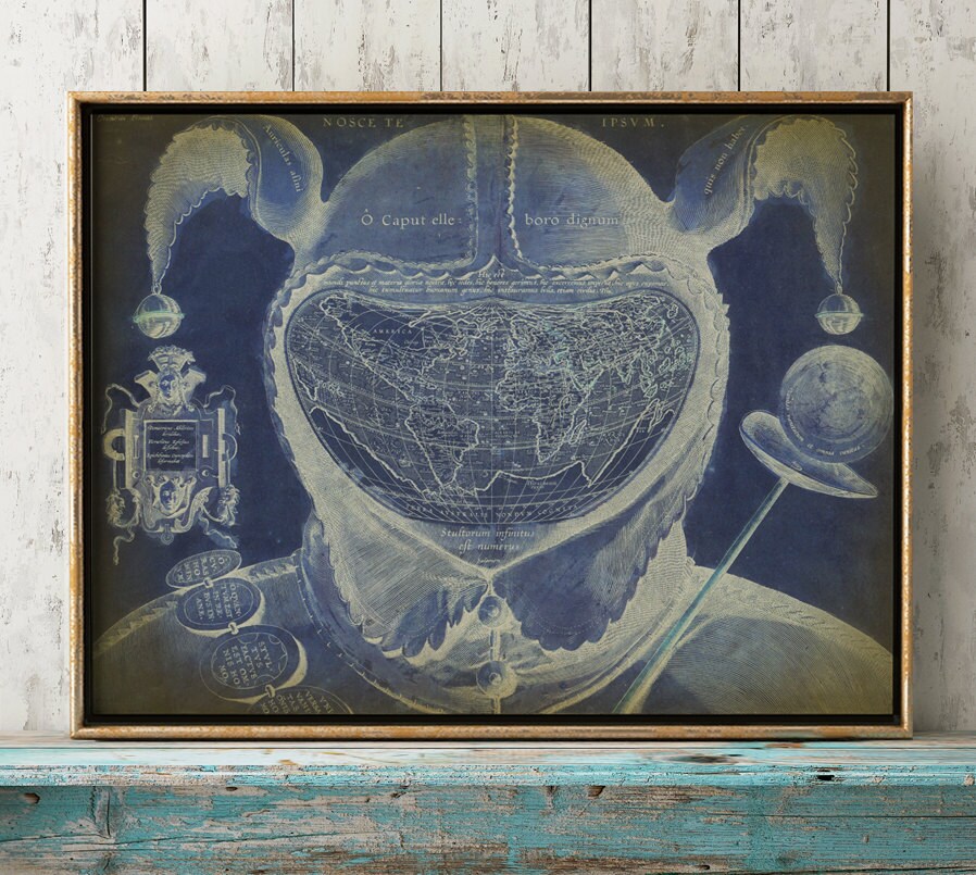 WORLD MAP Print the Fool Head Old World Chart Old School | Etsy