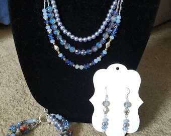 Pale Blue Floating Pearl Jewellery Set Powder Blue
