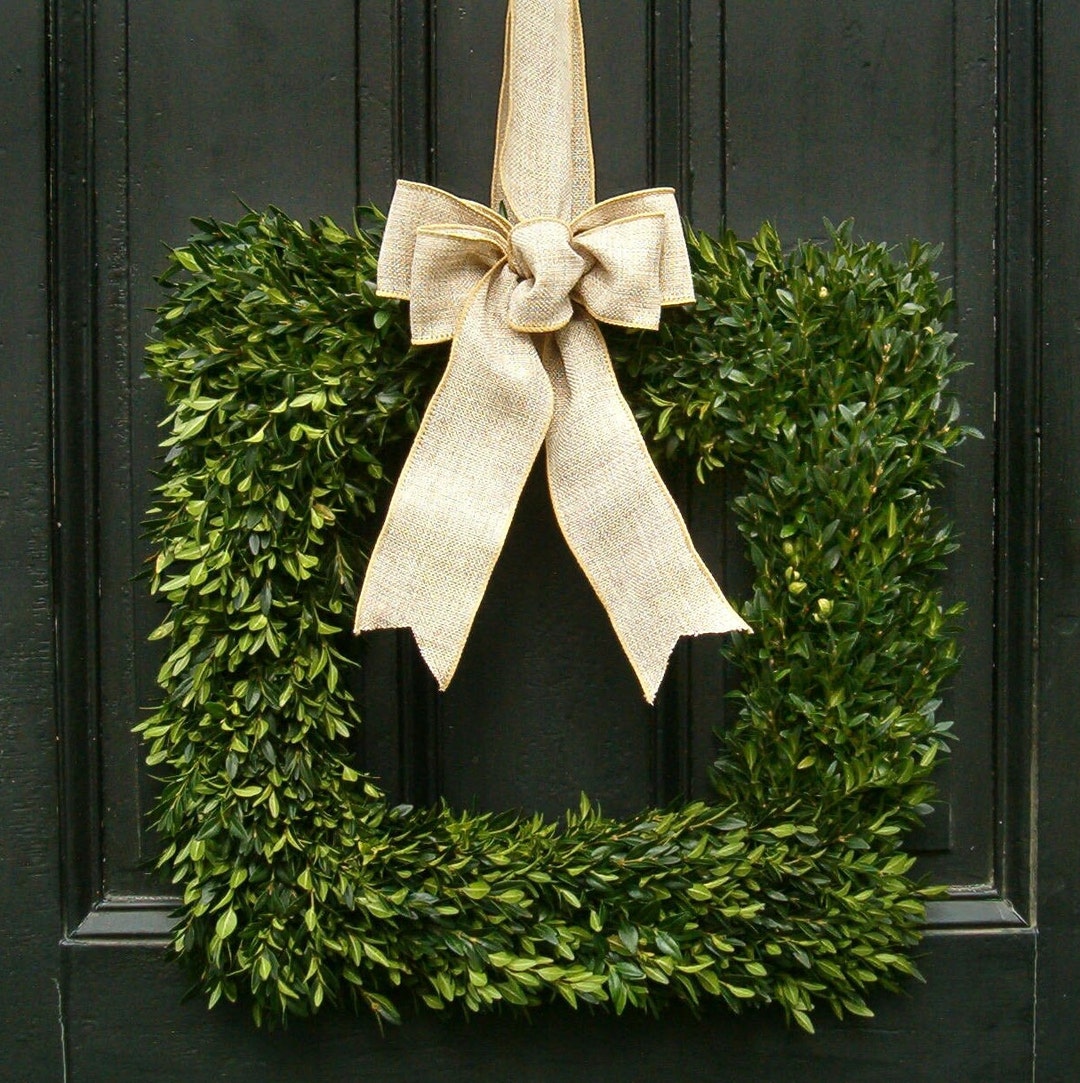 Boxwood Wreath, 18" Square Boxwood Wreath, Christmas Wreath, Fresh ...